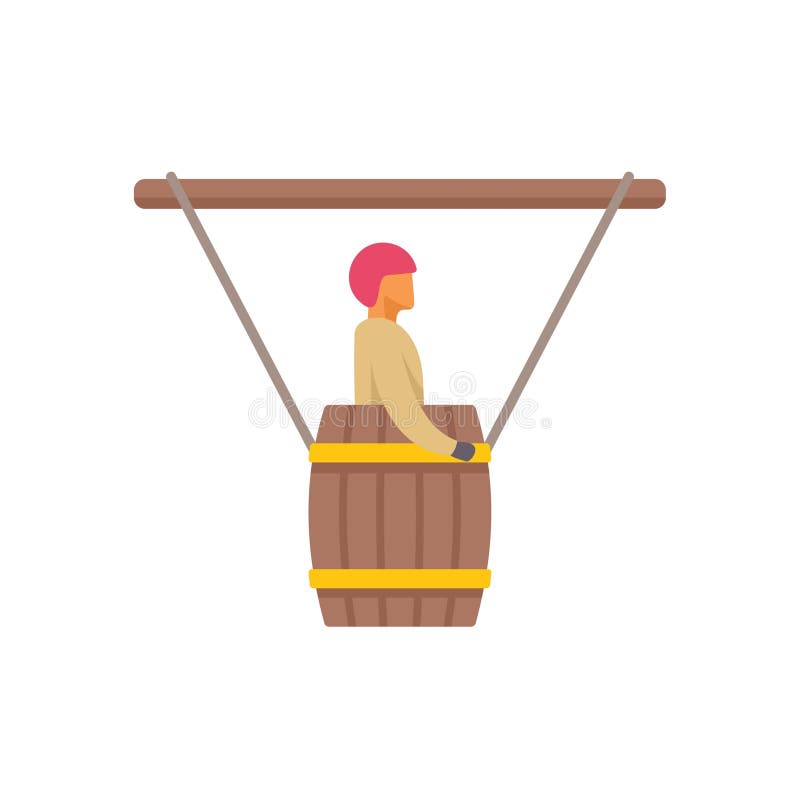 Stuntman Standing in a Barrel Hanging from Ropes Getting Ready for a ...