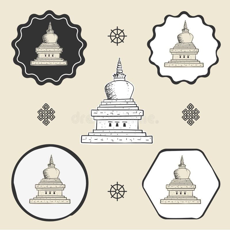 Stupa and Temple Silhouette Stock Illustration - Illustration of style ...