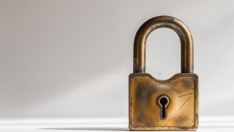 Sturdy Brass Padlock Security Device Close Up of a Vintage Metal Lock ...