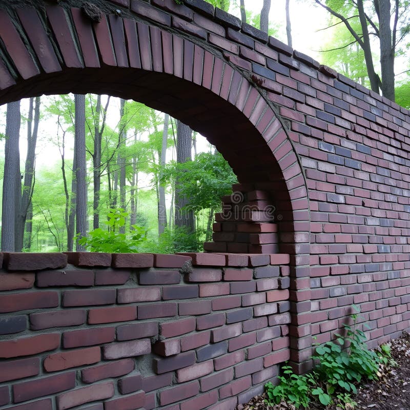 Sturdy Brick Wall Surrounds Lush Green Forest in Quiet Stock ...
