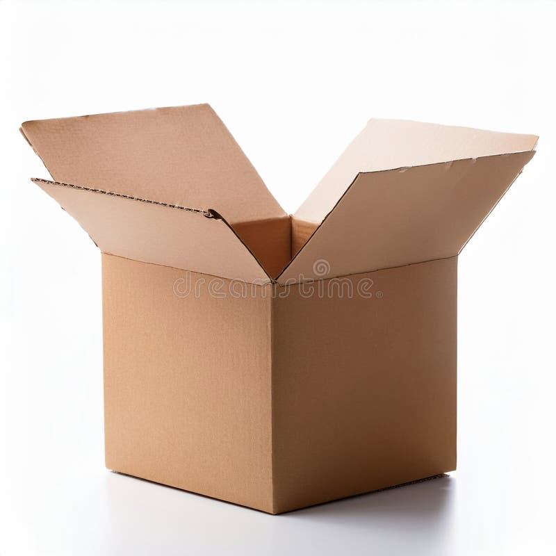 Brown Cardboard Box with Open Flaps Placed on a White Surface in a ...