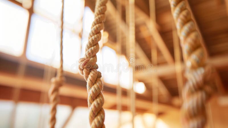 Sturdy Climbing Rope Hanging from Ceiling in Gym Stock Illustration ...