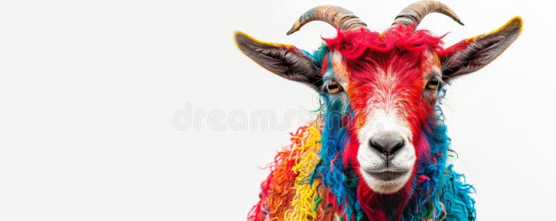 A Sturdy Goat with Wool in Bold Colors Such As Red, Blue, and Yellow ...