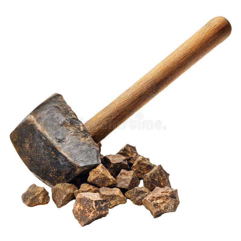 Heavy Hammer Rests beside Chunks of Rough Stone on a Clean, White ...