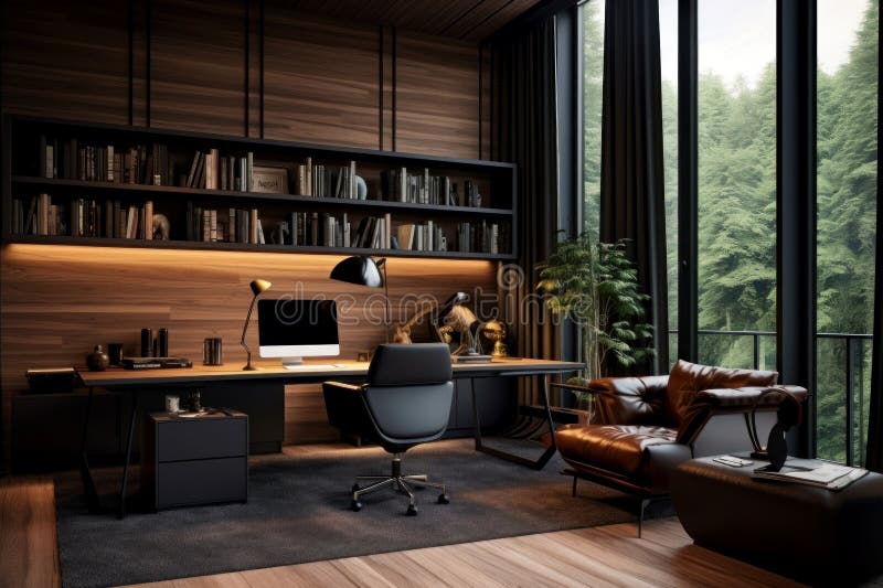 Sturdy Home Office Desk Wood Tones. Generate Ai Stock Photo - Image of ...
