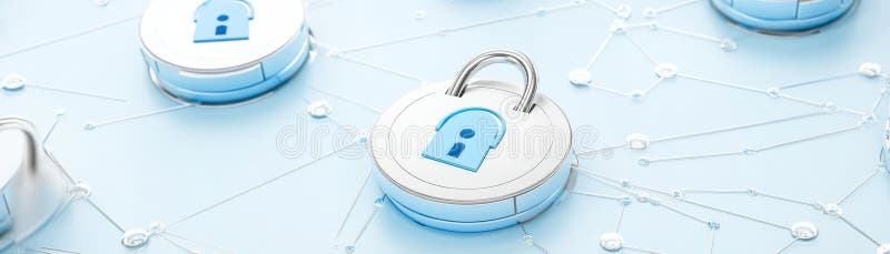 Sturdy Lock on Vibrant Blue with Abstract White Lines, Security and ...