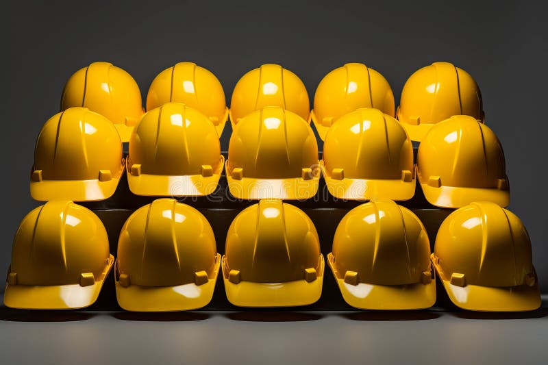Sturdy Man Row Yellow Helmet Group. Generate Ai Stock Illustration ...