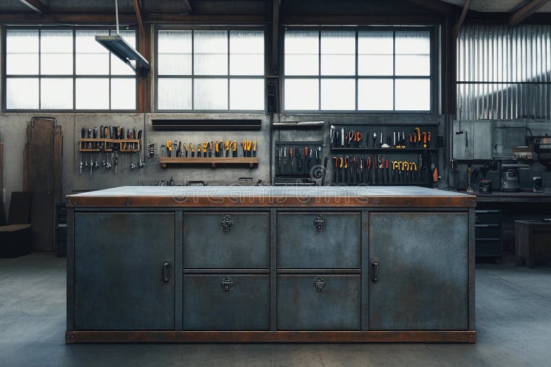 Sturdy Metal Tool Container in an Industrial Workshop with Organized ...