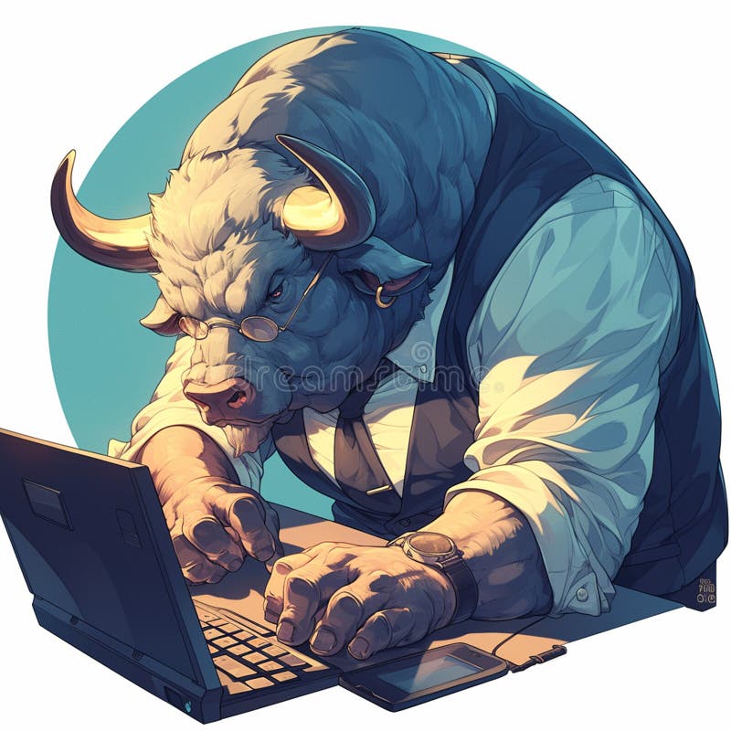 A Sturdy Ox Software Engineer Cartoon Style Stock Vector - Illustration ...