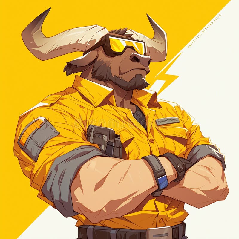 A Sturdy Ox Software Engineer Cartoon Style Stock Vector - Illustration ...