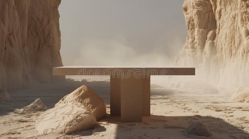 Sturdy Rectangular Table Pedestal Podium Mockup in Rocky Desert ...