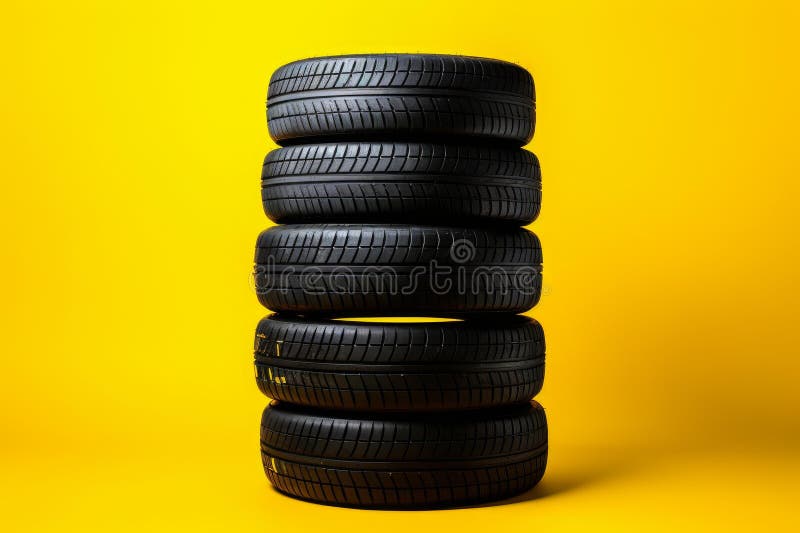 Sturdy Stack Wheel Yellow Background. Generate Ai Stock Image - Image ...