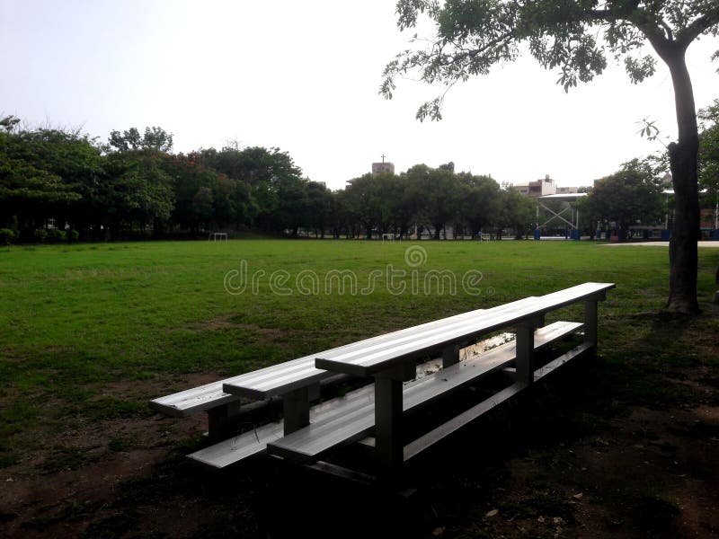 Sturdy Steel Galvanized Portable Bleachers in the Field Stock Image ...