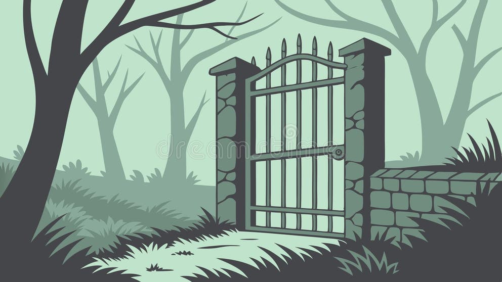 Sturdy Stone Gate in Dark Forest, Ancient Entryway, Vector Design ...