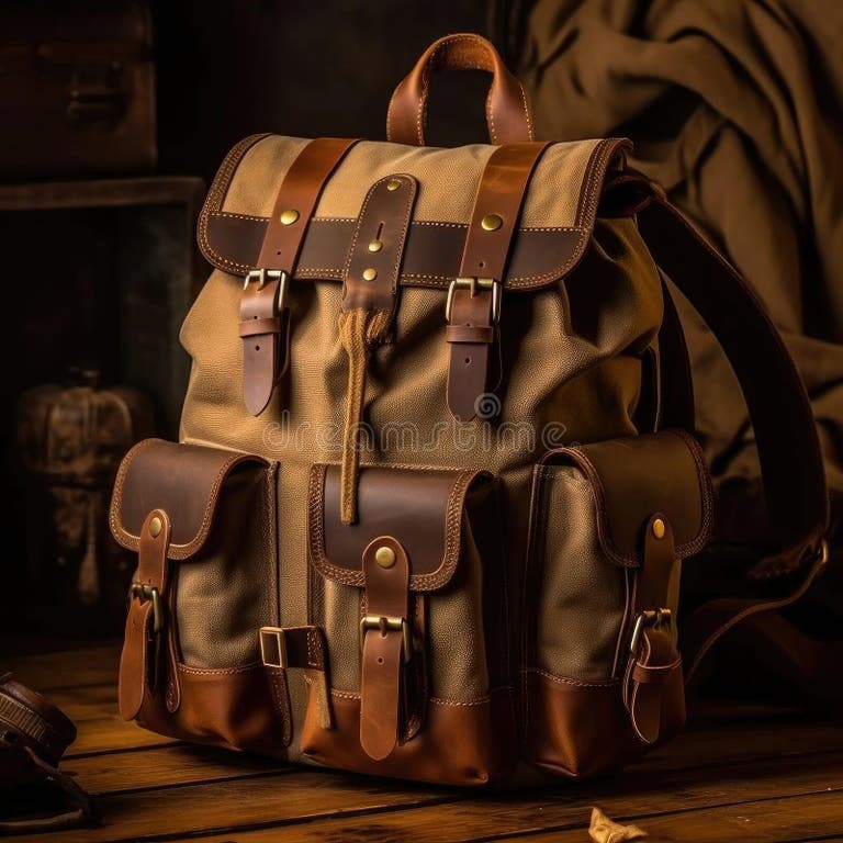 A Sturdy and Stylish Canvas Backpack with Leather Accents and Multiple ...