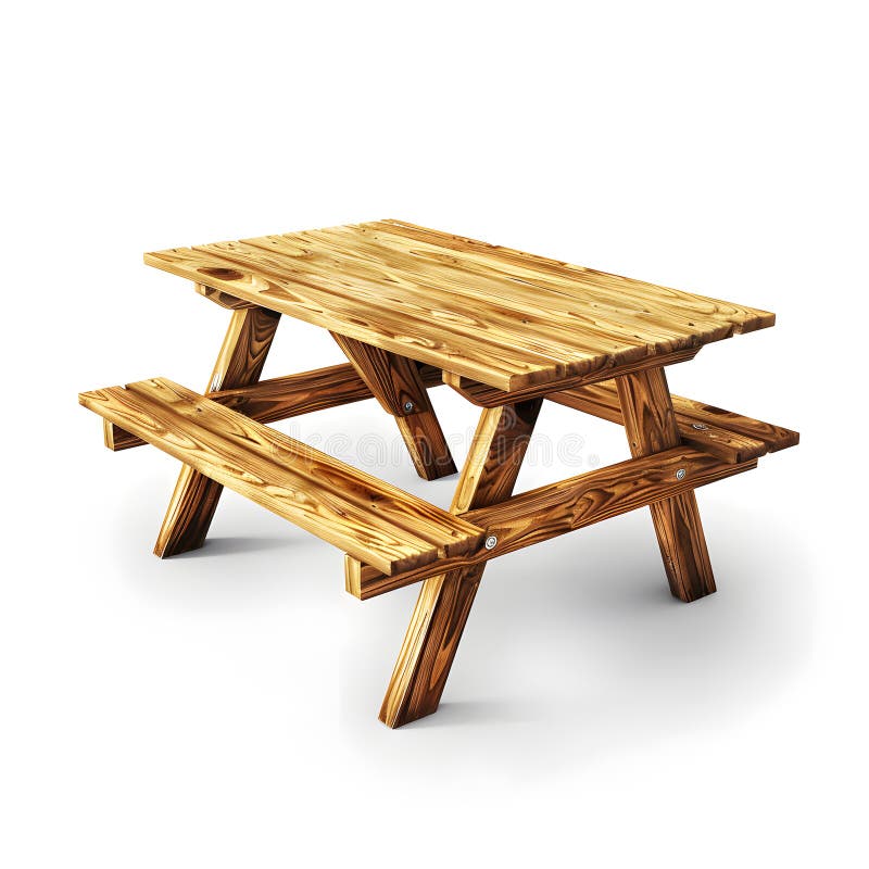 Wooden Picnic Table with Benches Isolated on White Background Stock ...