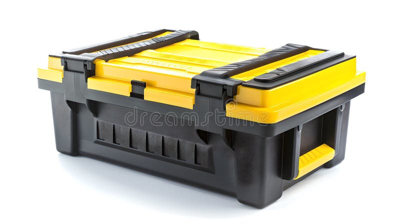 Sturdy Yellow and Black Tool Box on White Background. Portable Storage ...
