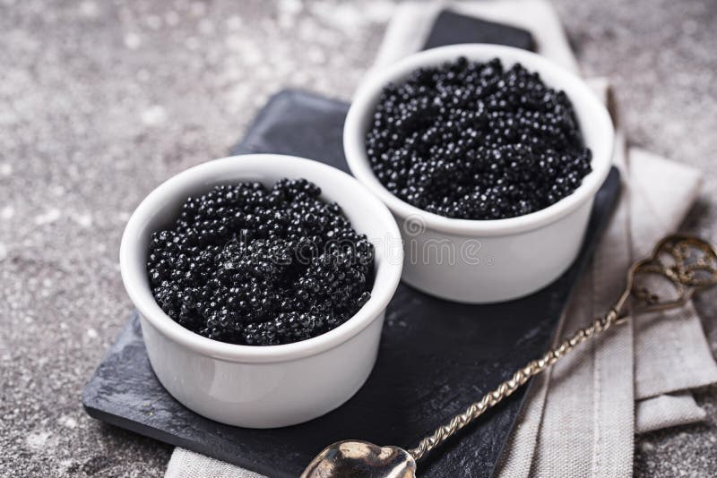 Sturgeon Black Caviar in Bowls Stock Image - Image of appetizer, spoon ...