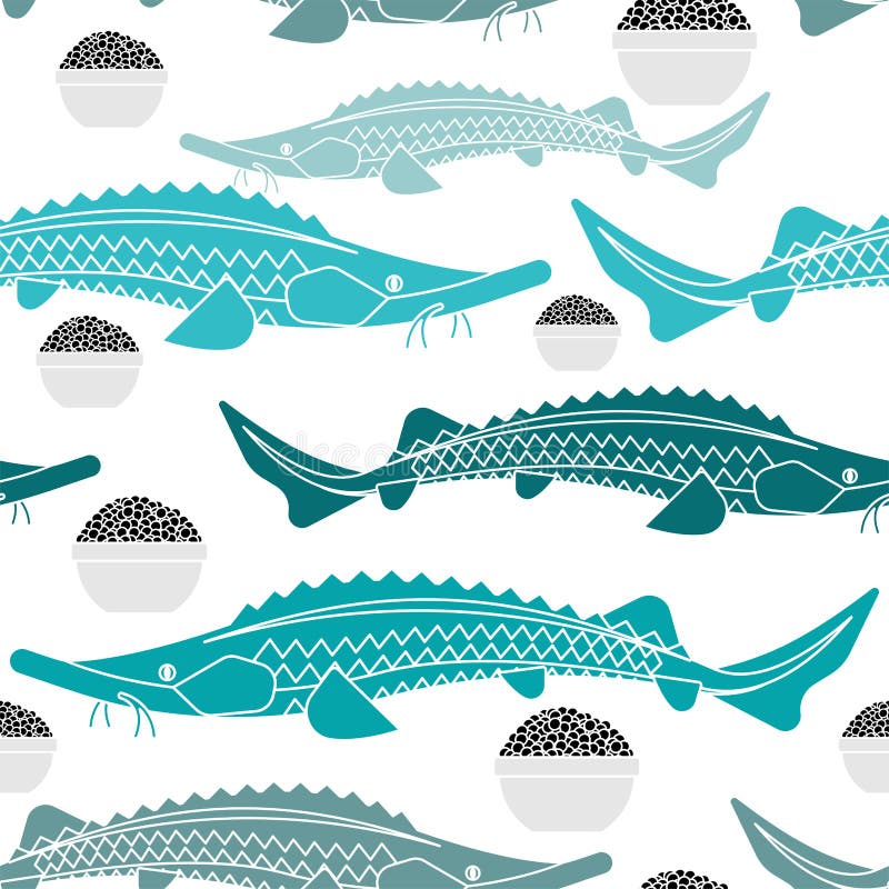 Sturgeon and Black Caviar Pattern Seamless. Fish Background Stock ...