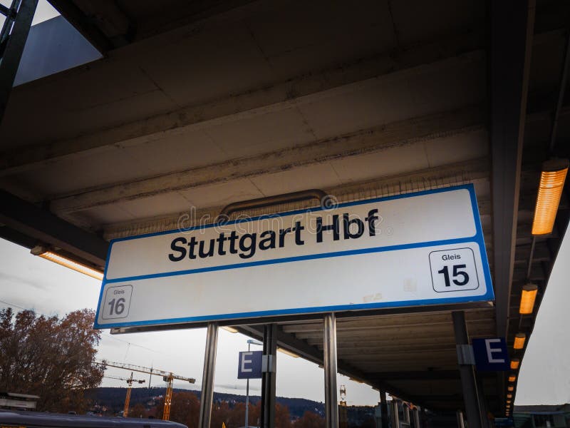 Stuttgart, Germany - DEC 08 2019: Stuttgart Hbf Train Station Sign on ...