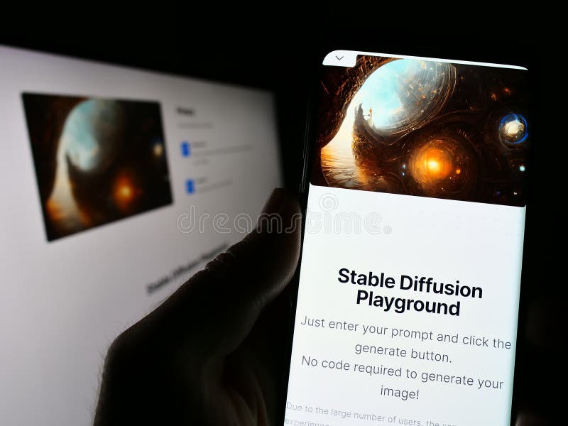 Stable Diffusion Model Artificial Intelligence Logo on the Screen of ... Stable Diffusion Model Artificial Intelligence Logo on the Screen of ...