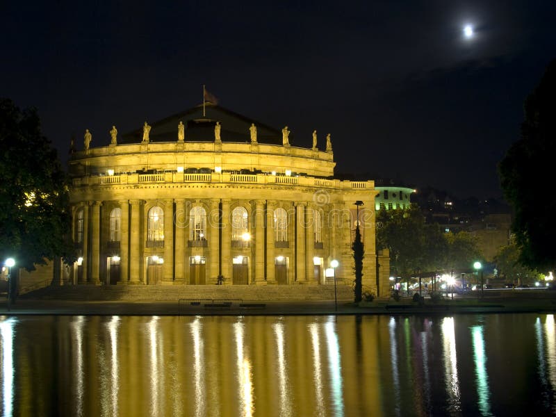Stuttgart Opera House at Night Stock Photo - Image of culture, water ...