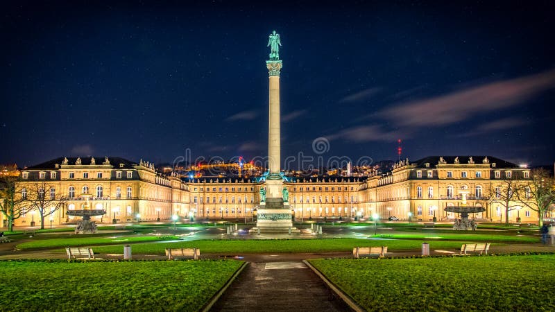 Stuttgart Palace Square at Nights in Germany Stock Photo - Image of ...