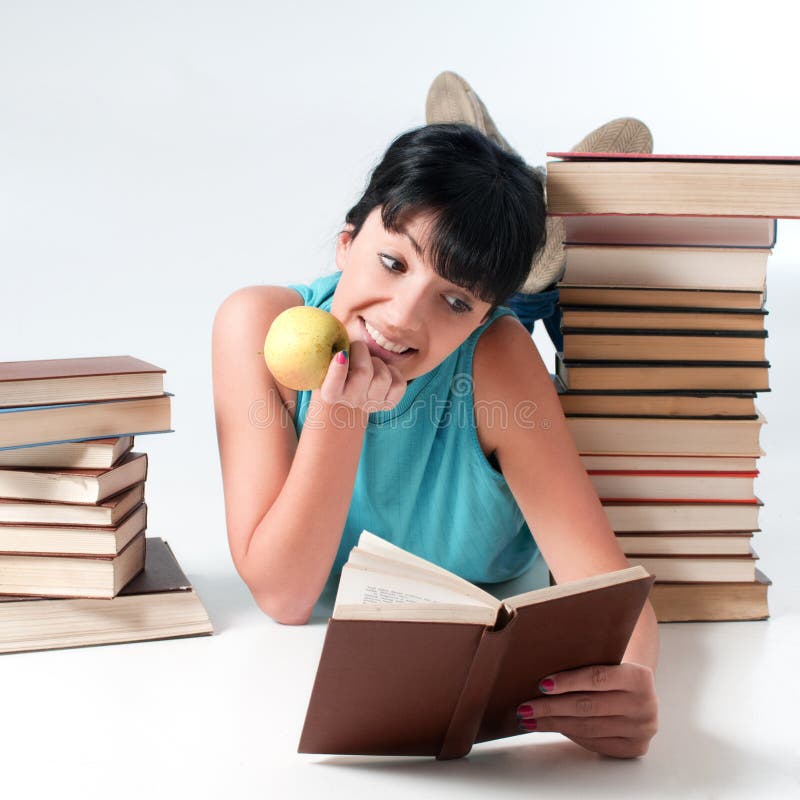 Styding woman stock image. Image of desk, books, room - 14749819