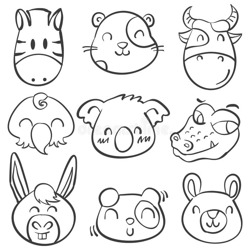 Style Animal Head Doodle Hand Draw Stock Vector - Illustration of comic ...
