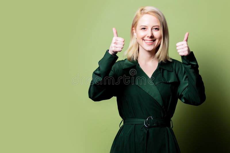 Style Blonde Woman in Green Gloak Stock Photo - Image of model, blonde ...