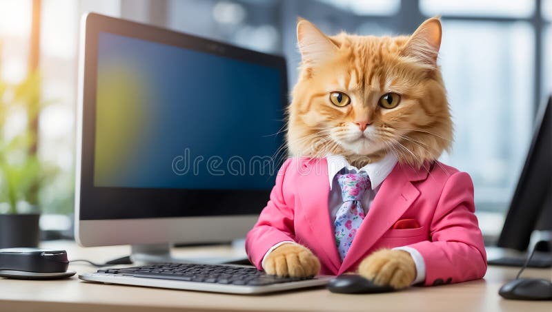 Style Business Cat Animal Working in the Office Stock Illustration ...