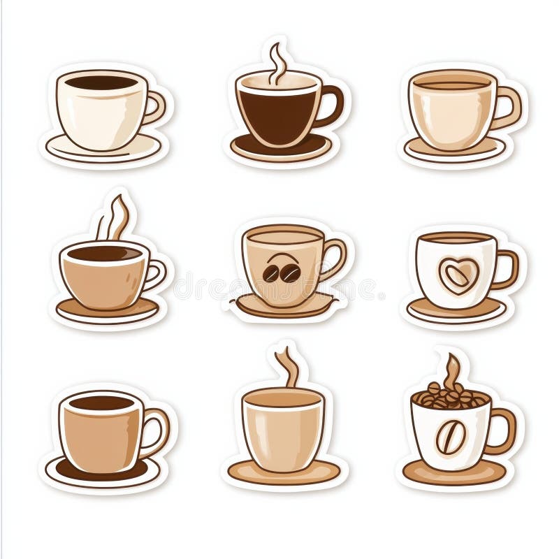 Style Coffee Cup Stickers Featuring Various Designs and Colors for ...