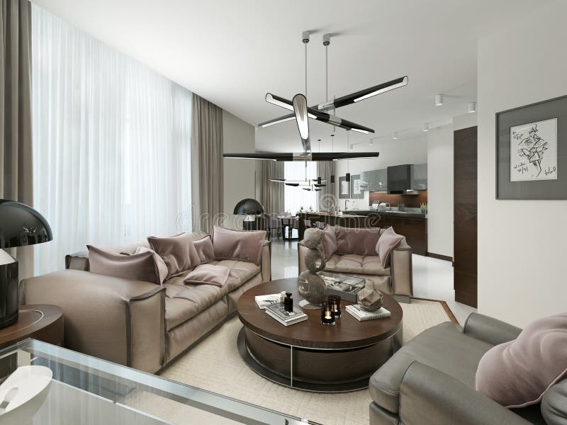 Style Contemporain De Salon Image stock - Image of cuisine, lumière ...