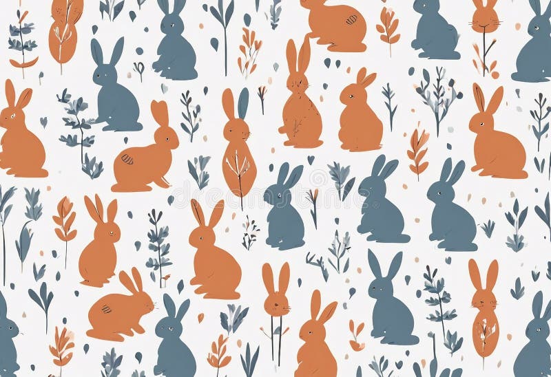 Style Cute Scandinavian Bunniesrabbits Vector Hares Seamless White ...