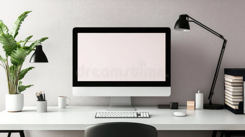 Style desk computer wall stock illustration. Illustration of style ...