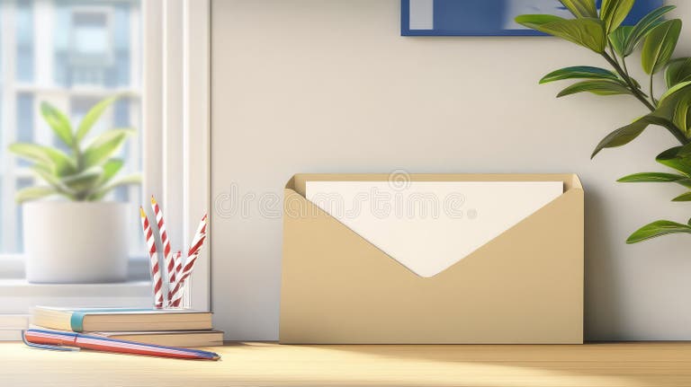 Style envelope on desk stock illustration. Illustration of lighting ...