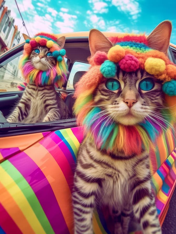 In the Style of Fashion Shoot of Two Cats Stock Illustration ...