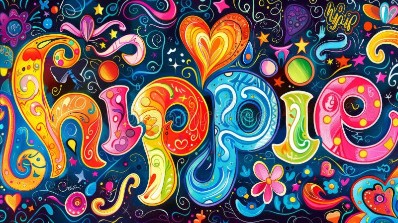 1970 Style. Hippie Retro Elements Background Stock Illustration ...