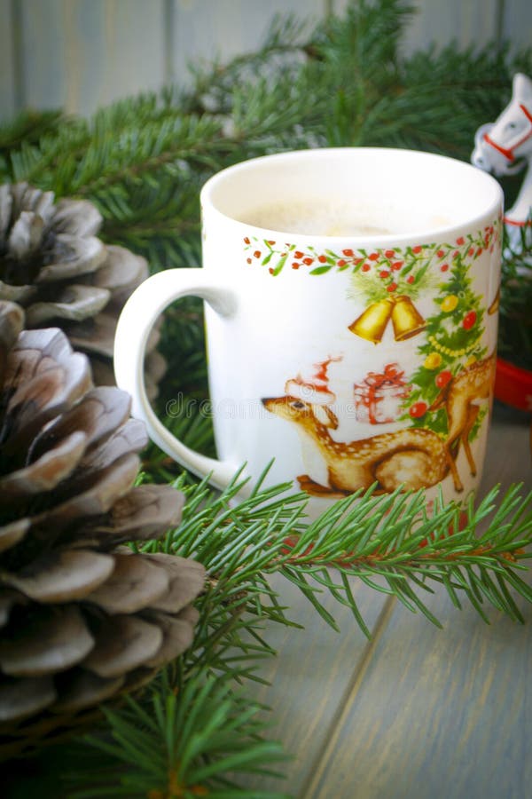 Style Life Concept, Cup of Cappuccino with Christmas Tree Shape ...