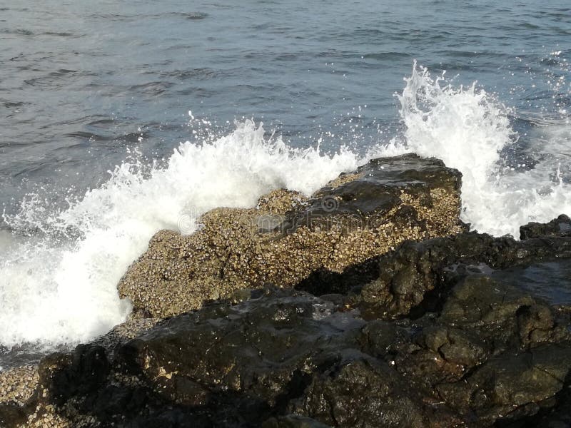 The Style ,the Ocean Waves Hit the RockS on the Beach with Blue Sea ...