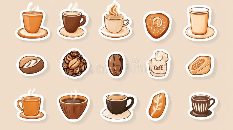 Stickers Featuring Various Designs Coffee Cups Beans Creative Projects ...