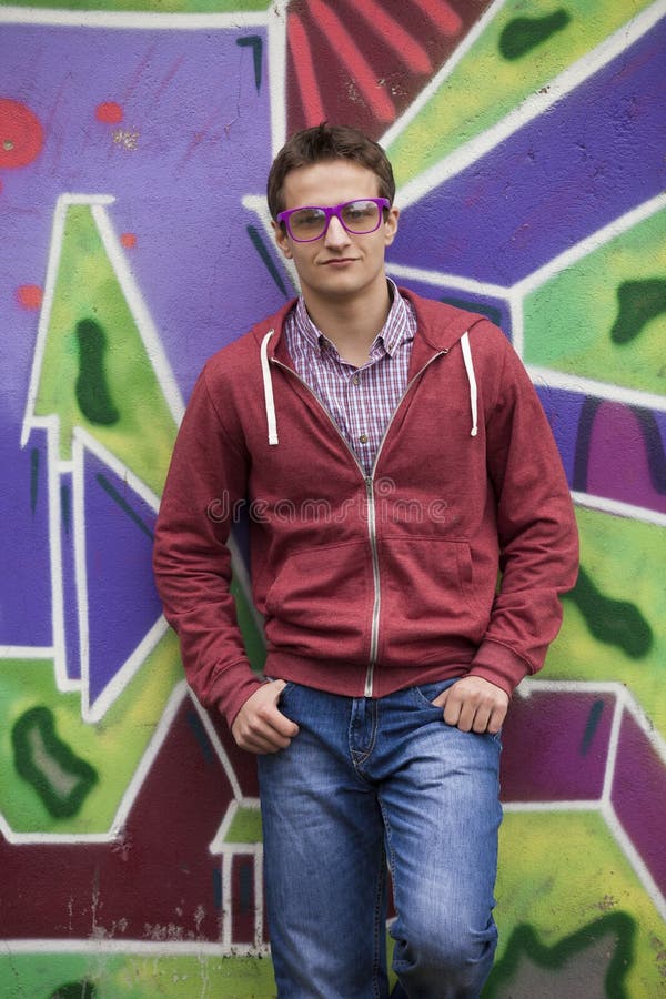 Style Teen Boy Near Graffiti Background. Editorial Stock Photo - Image ...