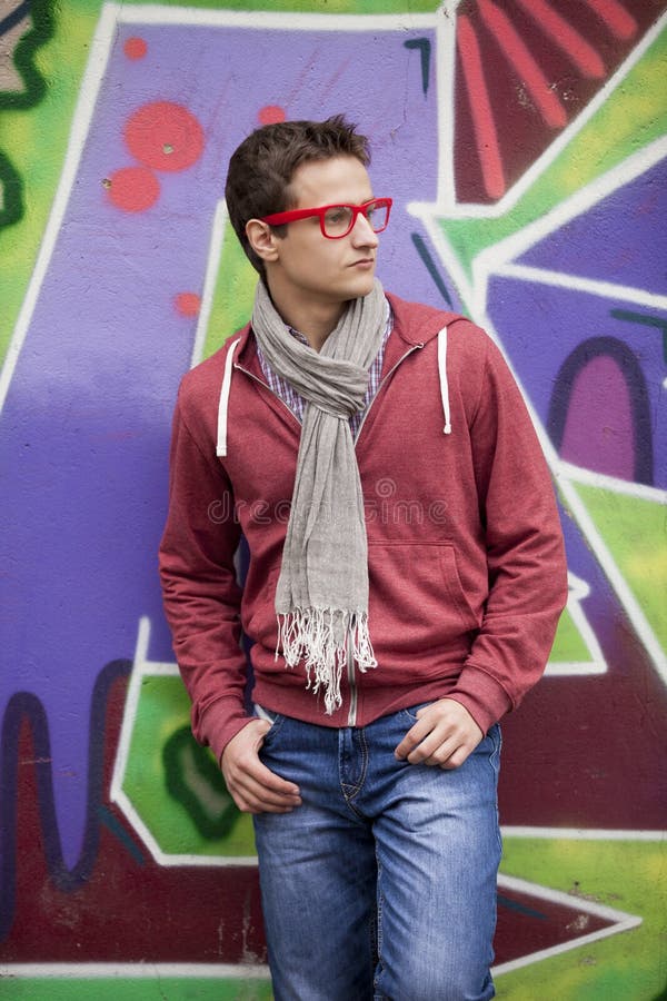 Style Teen Boy Near Graffiti Background. Editorial Stock Photo - Image ...