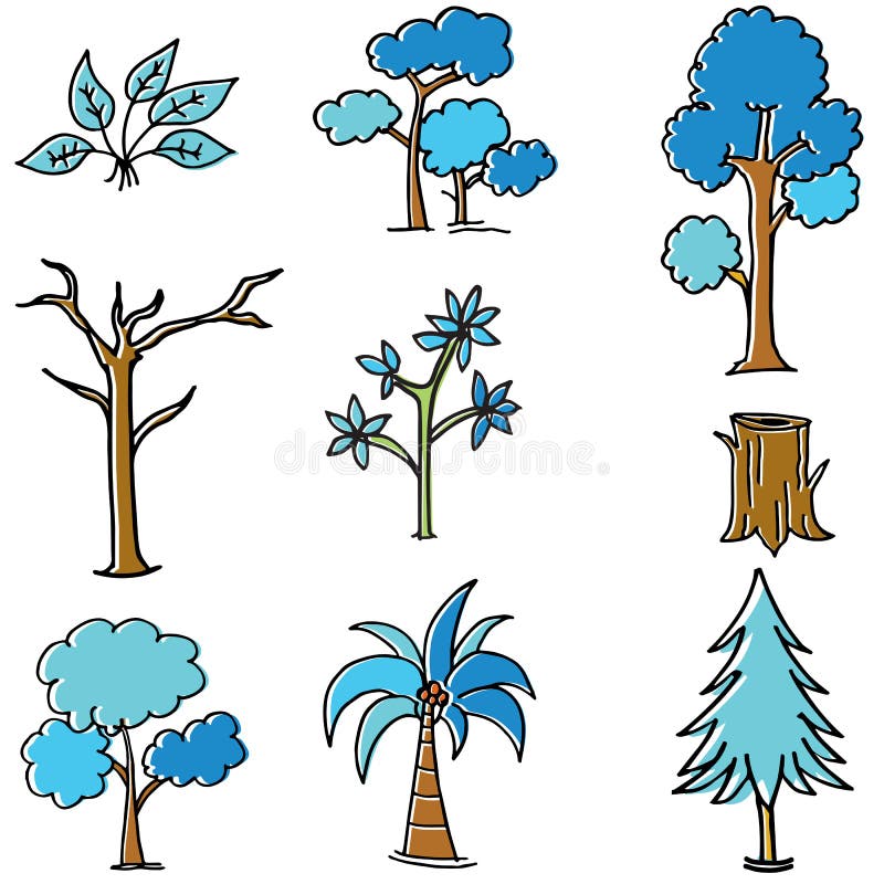 Style tree set in doodles stock vector. Illustration of symbol - 78401213