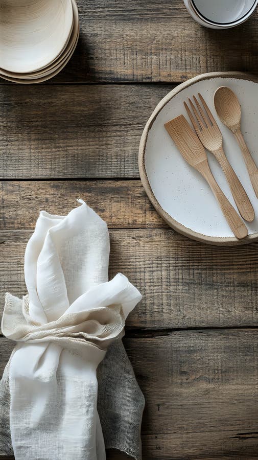 Styled Biodegradable Kitchenware Arranged on a Rustic Wooden Table ...