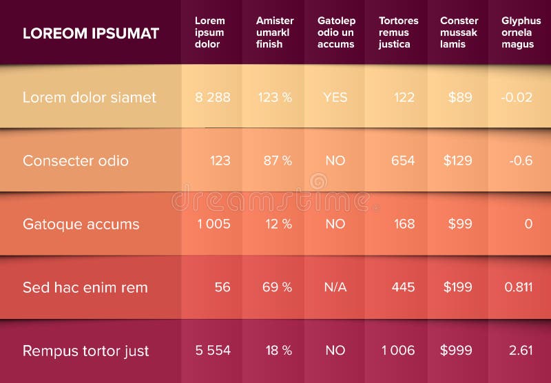 Styled data table template stock vector. Illustration of presentation ...