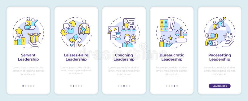 Styles of Leadership Onboarding Mobile App Screen Stock Vector ...