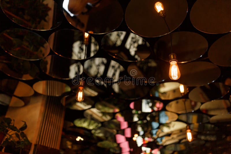 Stylish Abstract Bar Interior. the Ceiling is Decorated with Small ...