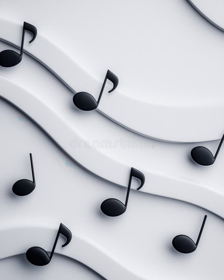 Elegant Music Notes on White Wavy Background Abstract Sound Design ...