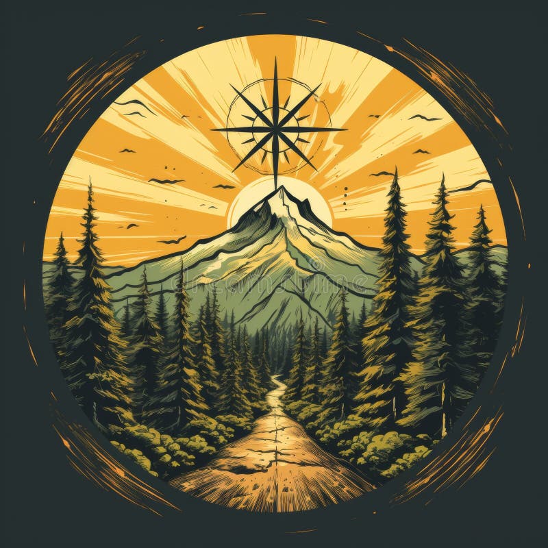Stylish Adventure Logo Featuring Silhouetted Trees and Mountains with a ...